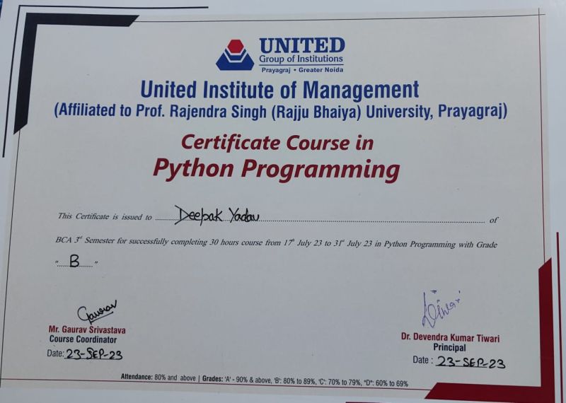 Passed Python course with 88% | Deepak Yadav posted on the topic | LinkedIn Passed Python course with 88% | Deepak Yadav posted on the topic | LinkedIn