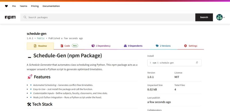 🚀 Just Launched: Timetable Generator (npm Package)! 📅 We are thrilled ... 🚀 Just Launched: Timetable Generator (npm Package)! 📅 We are thrilled ...