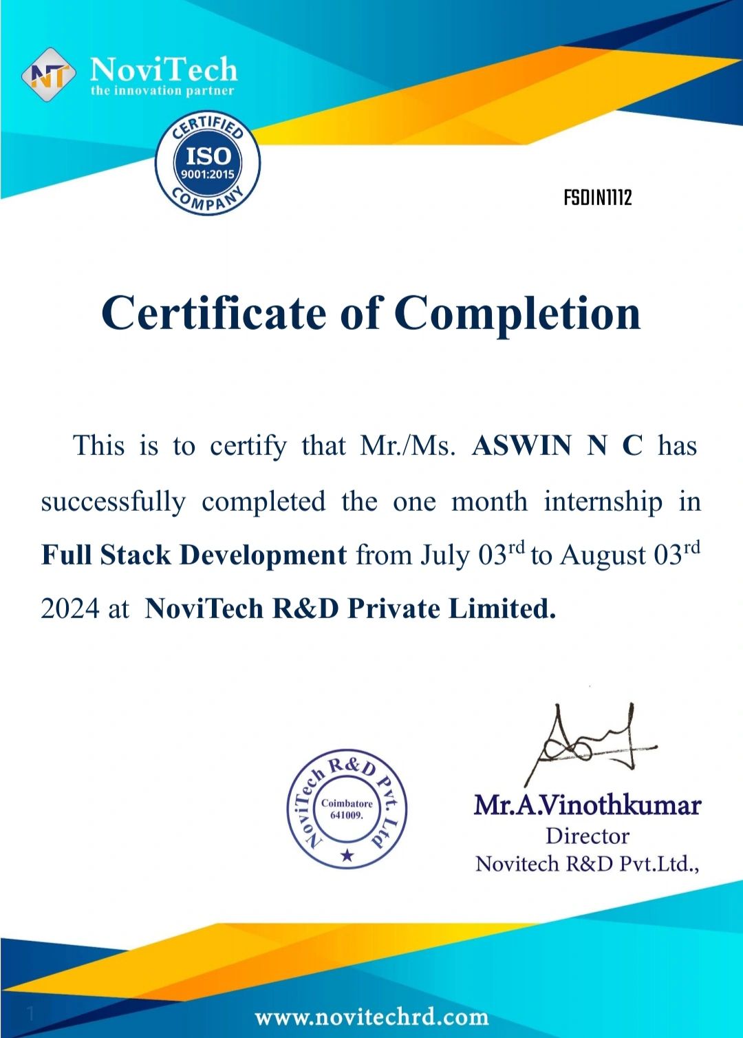 Aswin N C on LinkedIn: #fullstackdevelopment #novitech #internship # ... Aswin N C on LinkedIn: #fullstackdevelopment #novitech #internship # ...
