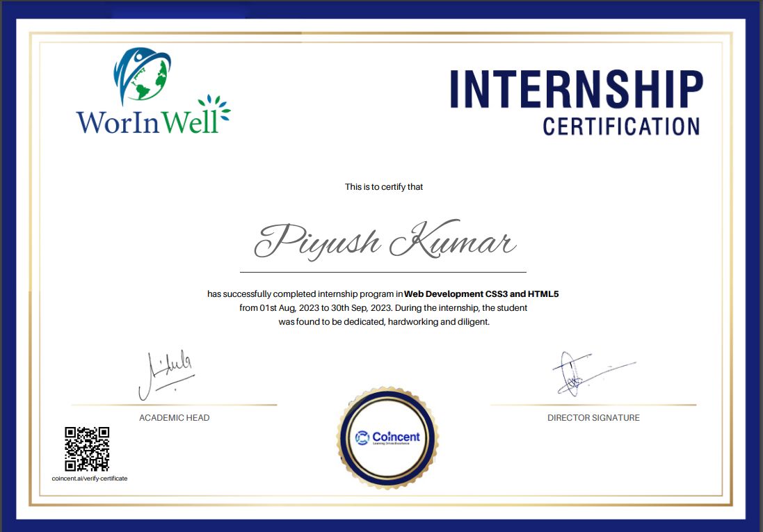 Piyush Kumar on LinkedIn: #worlnwell #webdevelopment #internship # ... Piyush Kumar on LinkedIn: #worlnwell #webdevelopment #internship # ...