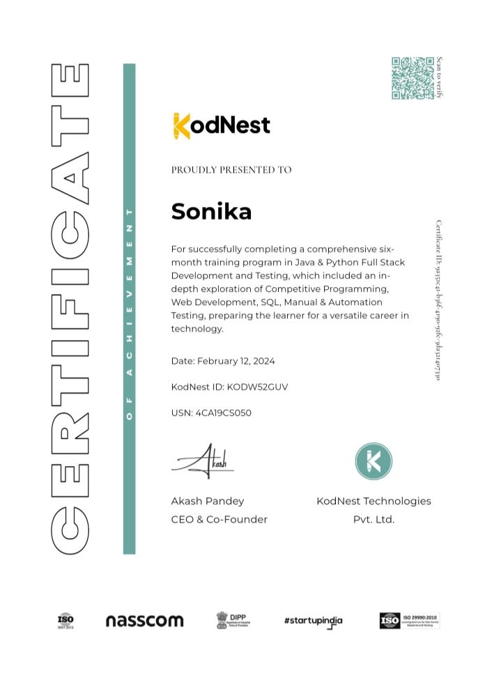 Sonika K I on LinkedIn: #java #python #fullstackdevelopment # ... Sonika K I on LinkedIn: #java #python #fullstackdevelopment # ...