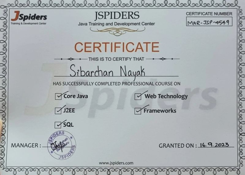 Completed java full stack development from jspider | Sibarchan Nayak ... Completed java full stack development from jspider | Sibarchan Nayak ...