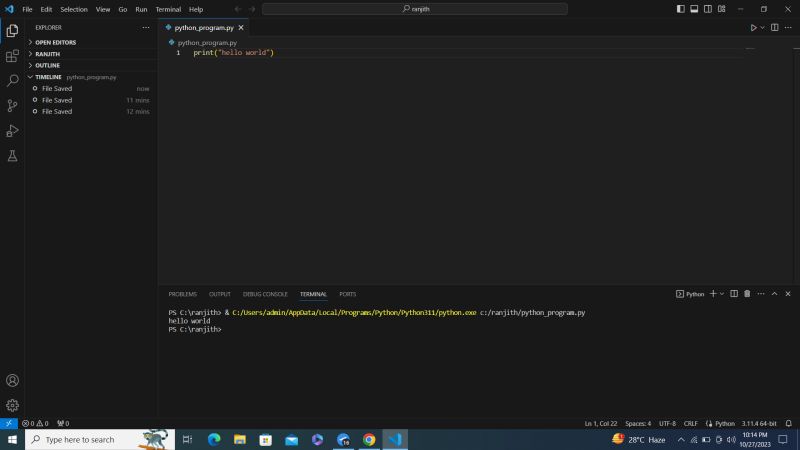 Ranjith Kumar on LinkedIn: Task 1 Install python and vscode. Task 2 ... Ranjith Kumar on LinkedIn: Task 1 Install python and vscode. Task 2 ...