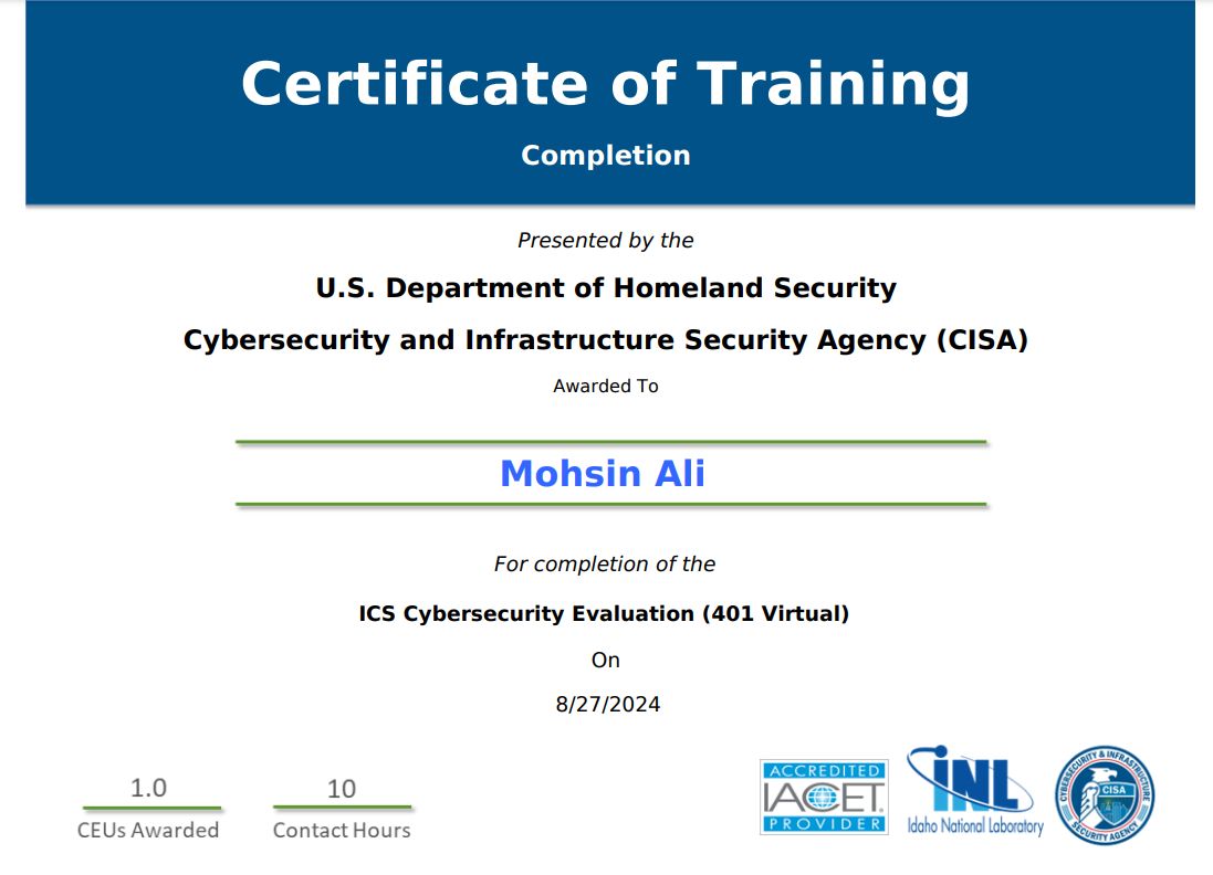 #CISA #ICS #401 | Mohsin Ali #CISA #ICS #401 | Mohsin Ali