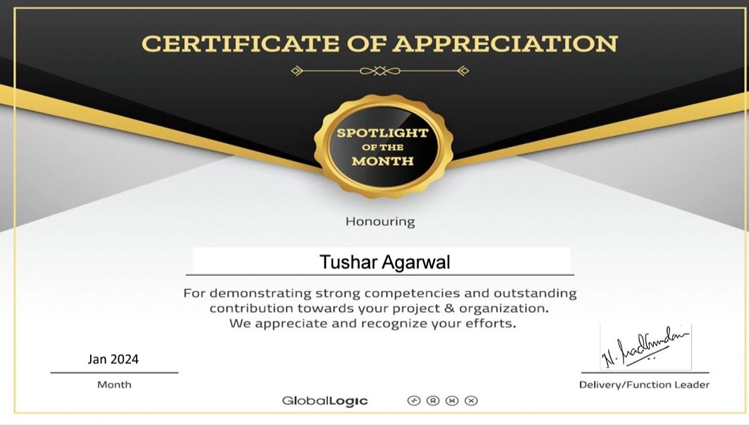 Tushar Agarwal on LinkedIn: #recognition #achievement Tushar Agarwal on LinkedIn: #recognition #achievement