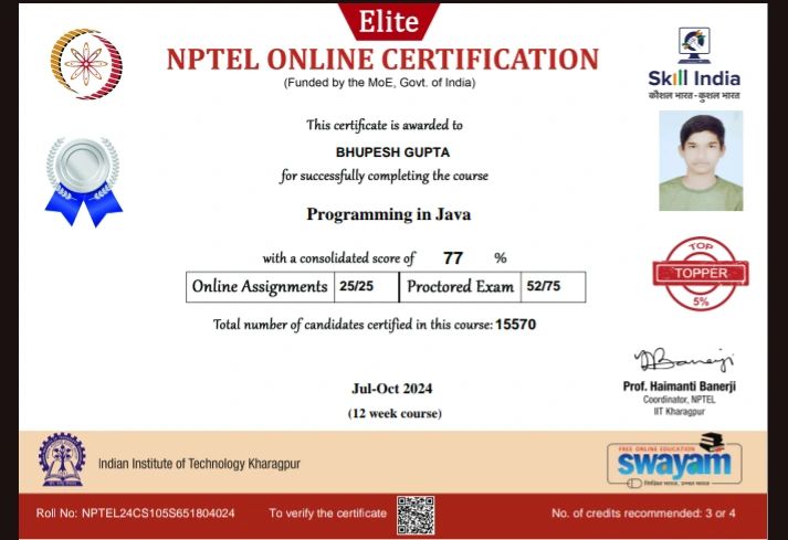 Bhupesh Gupta on LinkedIn: #javaprogramming #nptel #certification # ... Bhupesh Gupta on LinkedIn: #javaprogramming #nptel #certification # ...