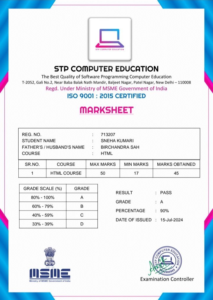 sneha kumari on LinkedIn: #html #webdevelopment #certified # ... sneha kumari on LinkedIn: #html #webdevelopment #certified # ...