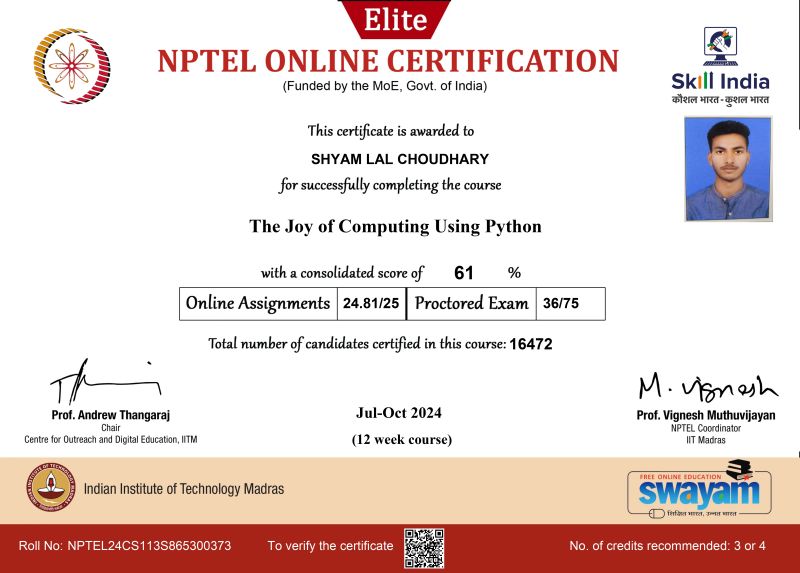 #python #nptel #learning #programming | Shyam Lal Choudhary #python #nptel #learning #programming | Shyam Lal Choudhary