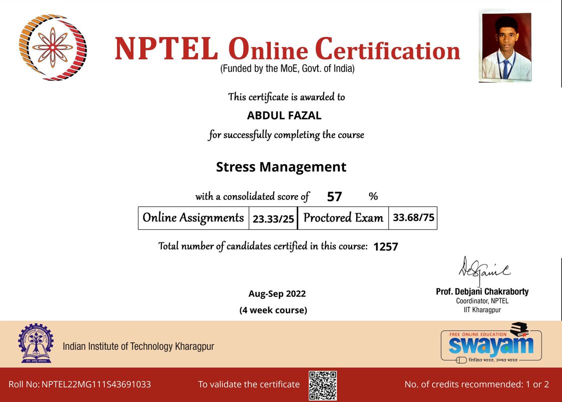 Fazal Abdul on LinkedIn: #nptel #stressmanagement Fazal Abdul on LinkedIn: #nptel #stressmanagement