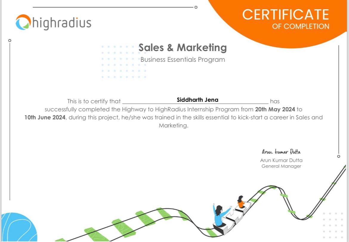 Siddharth Jena on LinkedIn: #internship #salesandmarketing #highradius Siddharth Jena on LinkedIn: #internship #salesandmarketing #highradius