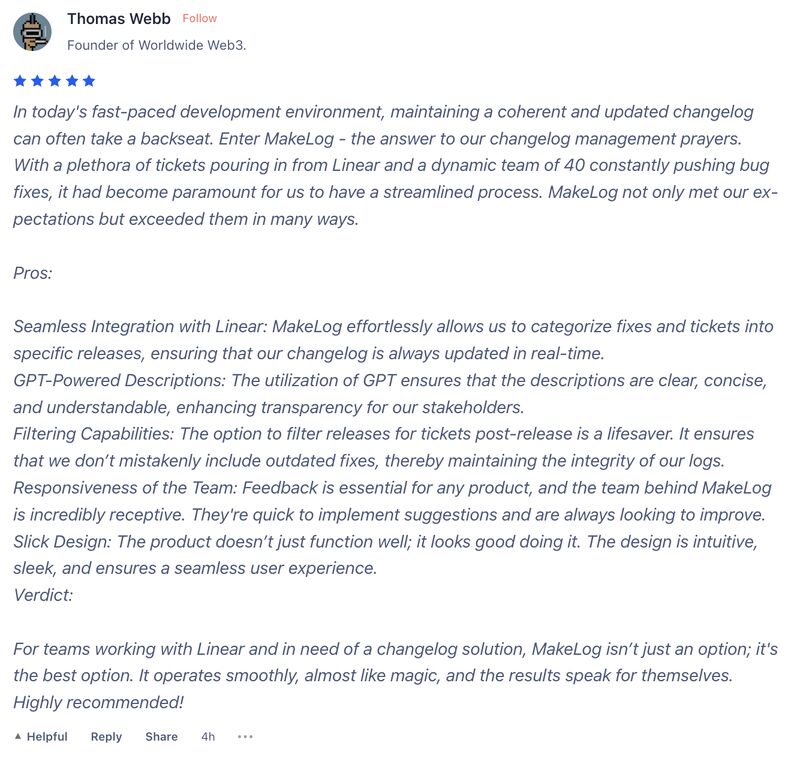 JJ N. on LinkedIn: Wow Makelog just got our first Product Hunt review ... JJ N. on LinkedIn: Wow Makelog just got our first Product Hunt review ...