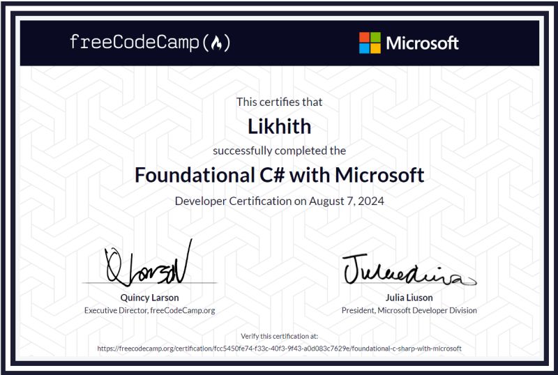 Likhith . on LinkedIn: #csharp #microsoft #freecodecamp #programming # ... Likhith . on LinkedIn: #csharp #microsoft #freecodecamp #programming # ...
