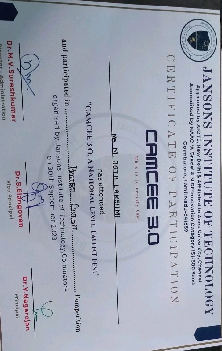 Jothilakshmi M on LinkedIn: Janson Institute Of Technology for project ... Jothilakshmi M on LinkedIn: Janson Institute Of Technology for project ...