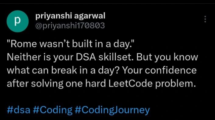 Priyanshi Agarwal on LinkedIn: #codingjourney #coding #leetcode #dsa Priyanshi Agarwal on LinkedIn: #codingjourney #coding #leetcode #dsa