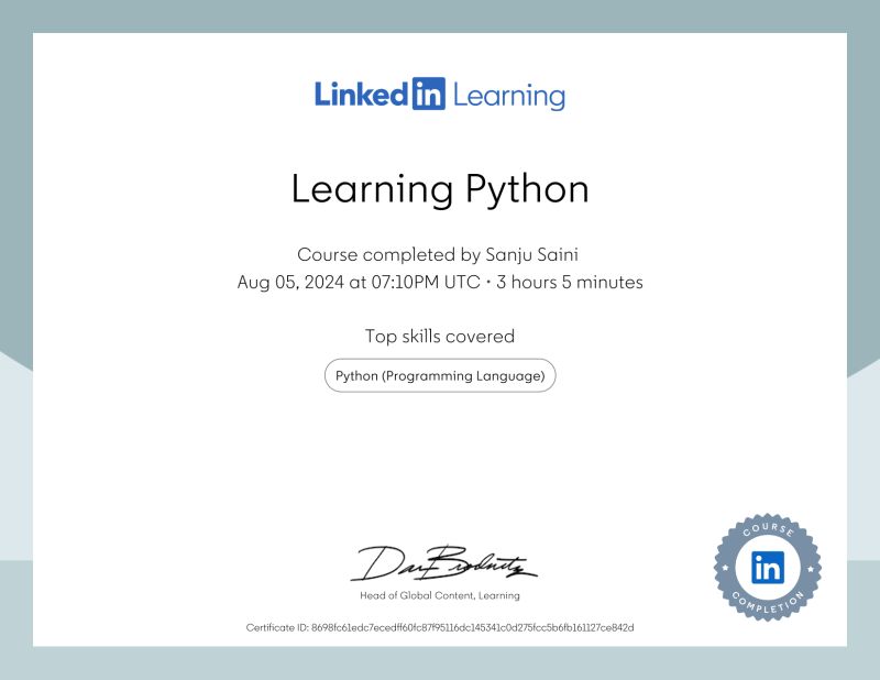 Sanju Saini on LinkedIn: Certificate of Completion Sanju Saini on LinkedIn: Certificate of Completion