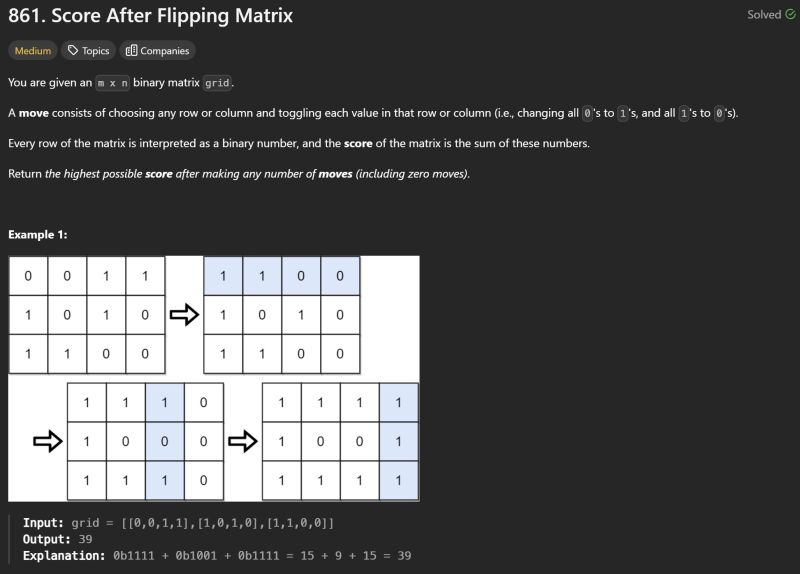 Random Leetcode Series Problem #861 - Score After Flipping… | Hao Lam Random Leetcode Series Problem #861 - Score After Flipping… | Hao Lam