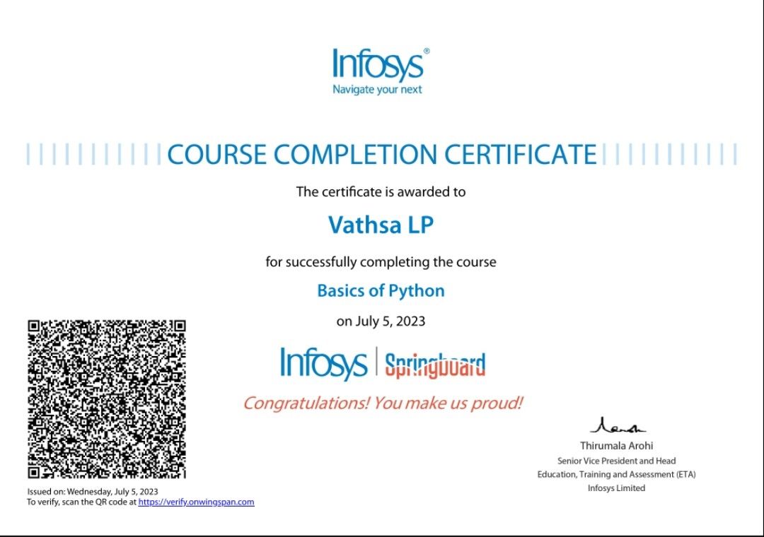 Vathsa Ponnappa on LinkedIn: #infosys #python #infosys #pythonprogramming Vathsa Ponnappa on LinkedIn: #infosys #python #infosys #pythonprogramming