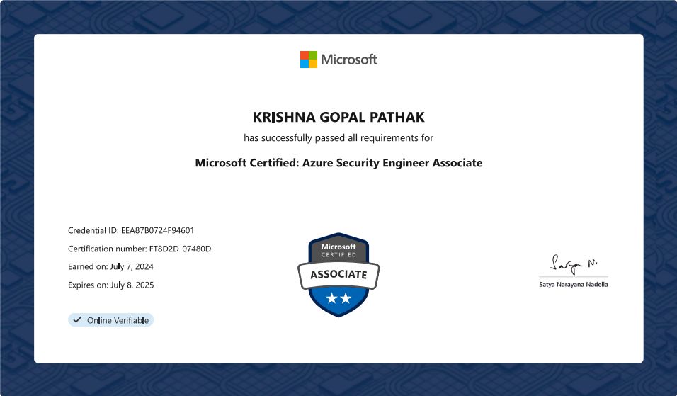 Earned AZ-500: Microsoft Azure Security Technologies | Krishna Gopal ... Earned AZ-500: Microsoft Azure Security Technologies | Krishna Gopal ...