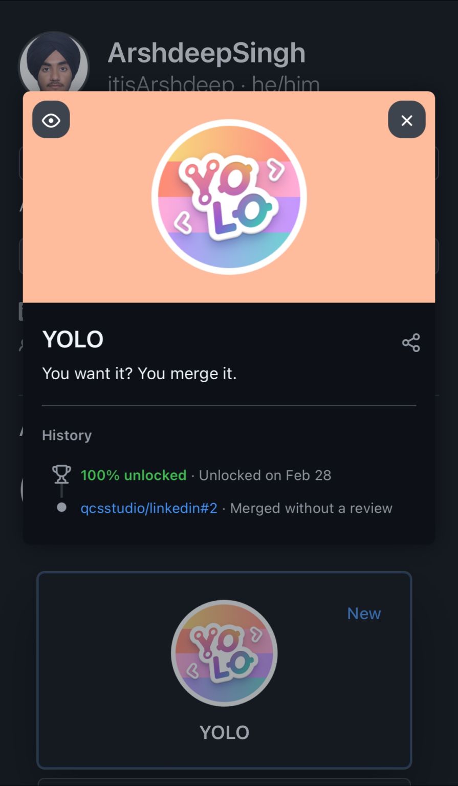 Unlocked YOLO badge on GitHub with a contribution. | Arshdeep Singh ... Unlocked YOLO badge on GitHub with a contribution. | Arshdeep Singh ...
