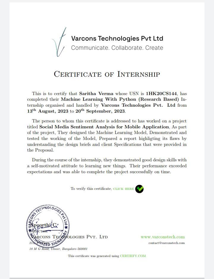 Saritha Verma on LinkedIn: #machinelearning #internship #ai # ... Saritha Verma on LinkedIn: #machinelearning #internship #ai # ...