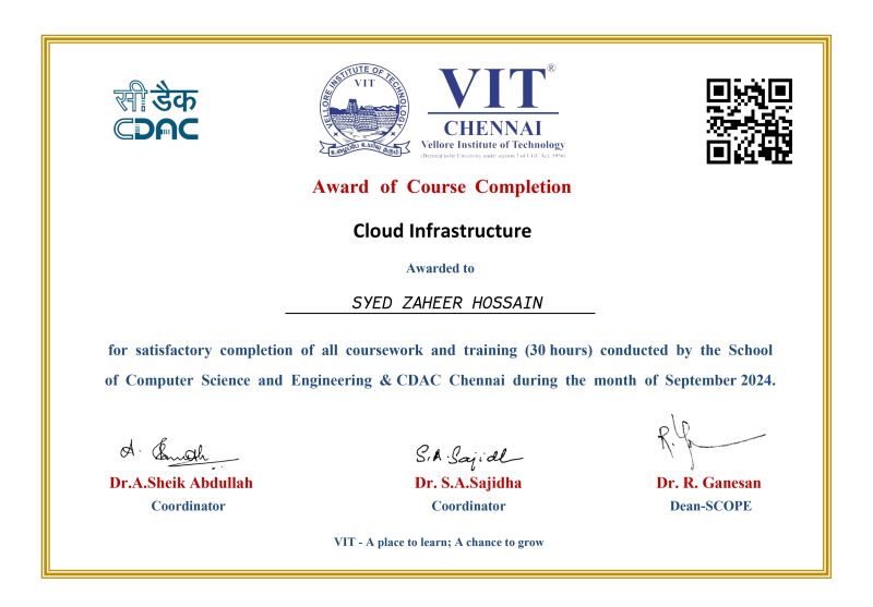 Syed Zaheer Hossain on LinkedIn: #cloudinfrastructure #vitchennai #cdac ... Syed Zaheer Hossain on LinkedIn: #cloudinfrastructure #vitchennai #cdac ...