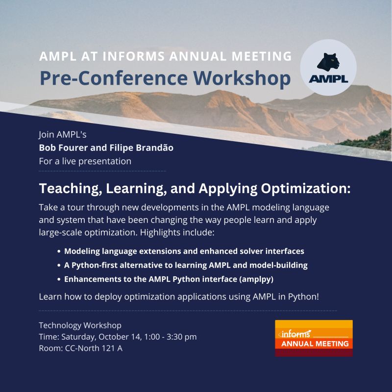 AMPL Optimization Inc. on LinkedIn: #ampl #optimization #informs2023 # ... AMPL Optimization Inc. on LinkedIn: #ampl #optimization #informs2023 # ...