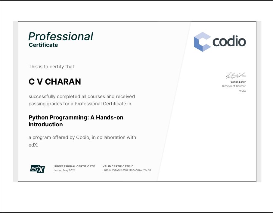 C V CHARAN on LinkedIn: #python #programming #certification #learning #edx… C V CHARAN on LinkedIn: #python #programming #certification #learning #edx…