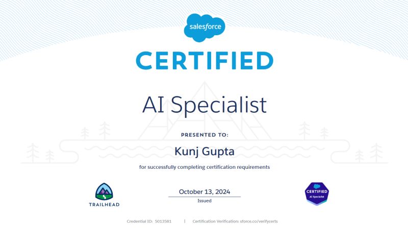 Kunj Gupta on LinkedIn: #salesforcecertified #aiassociate # ... Kunj Gupta on LinkedIn: #salesforcecertified #aiassociate # ...