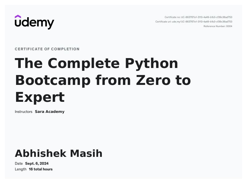 Abhishek Masih on LinkedIn: i achieved certificate in the complete ... Abhishek Masih on LinkedIn: i achieved certificate in the complete ...