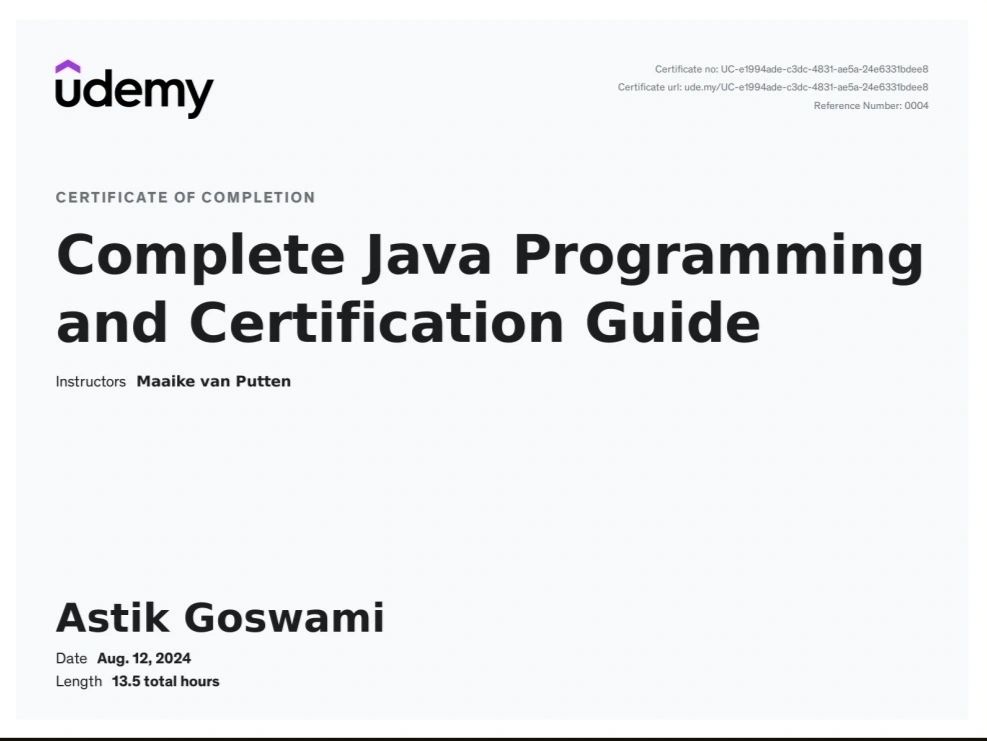 Astik Goswami on LinkedIn: #java #programming #udemy #certification # ... Astik Goswami on LinkedIn: #java #programming #udemy #certification # ...