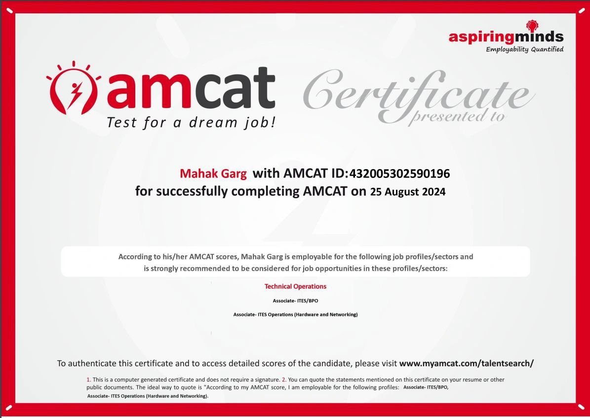 MAHAK Garg on LinkedIn: #amcat #skillenhancement #careergoals MAHAK Garg on LinkedIn: #amcat #skillenhancement #careergoals