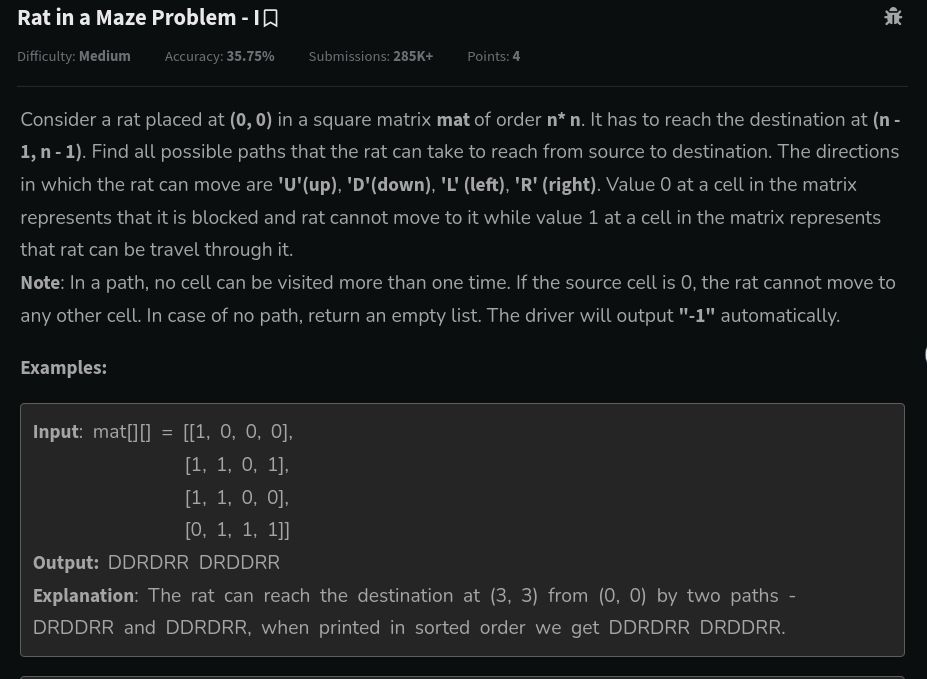 Kishore SN on LinkedIn: #dsa #backtracking #gfg #ratinamaze #recursion ... Kishore SN on LinkedIn: #dsa #backtracking #gfg #ratinamaze #recursion ...