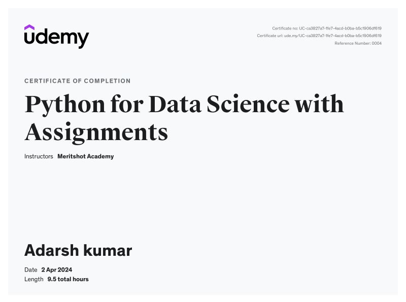 Completed Python for Data Science course on Udemy | Adarsh kumar posted ... Completed Python for Data Science course on Udemy | Adarsh kumar posted ...