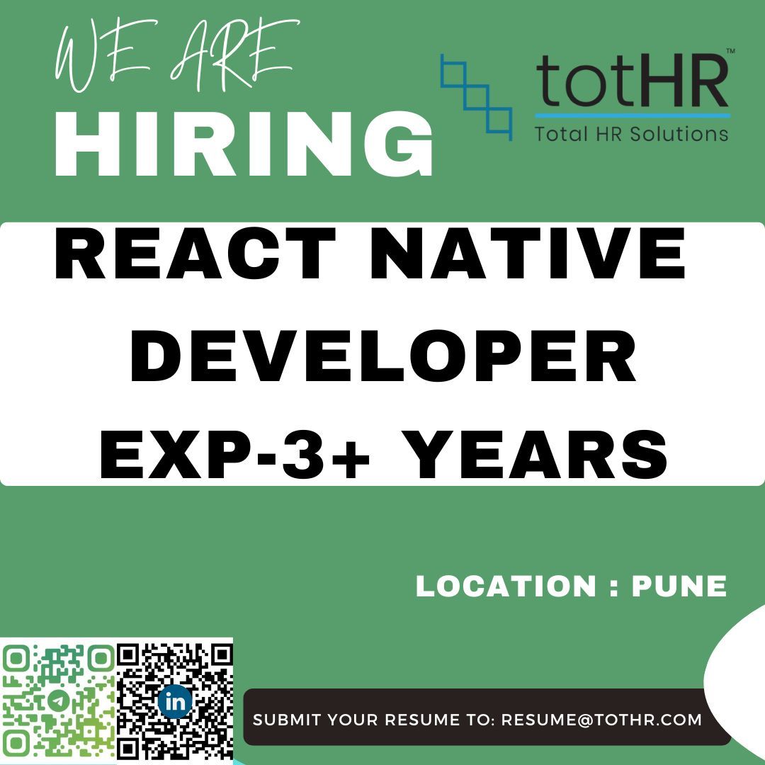 totHR on LinkedIn: #reactnativedeveloper #hiringalert #pune #hiring # ... totHR on LinkedIn: #reactnativedeveloper #hiringalert #pune #hiring # ...