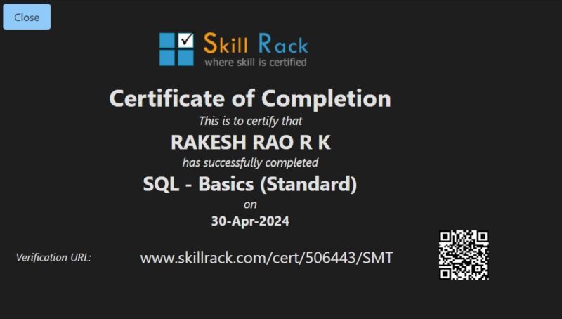 Rakesh Rao R K on LinkedIn: Excited to share that I’ve completed SQL ... Rakesh Rao R K on LinkedIn: Excited to share that I’ve completed SQL ...