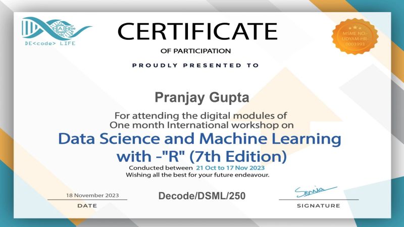 Completed Data science and machine learning workshop | Pranjay Gupta ... Completed Data science and machine learning workshop | Pranjay Gupta ...