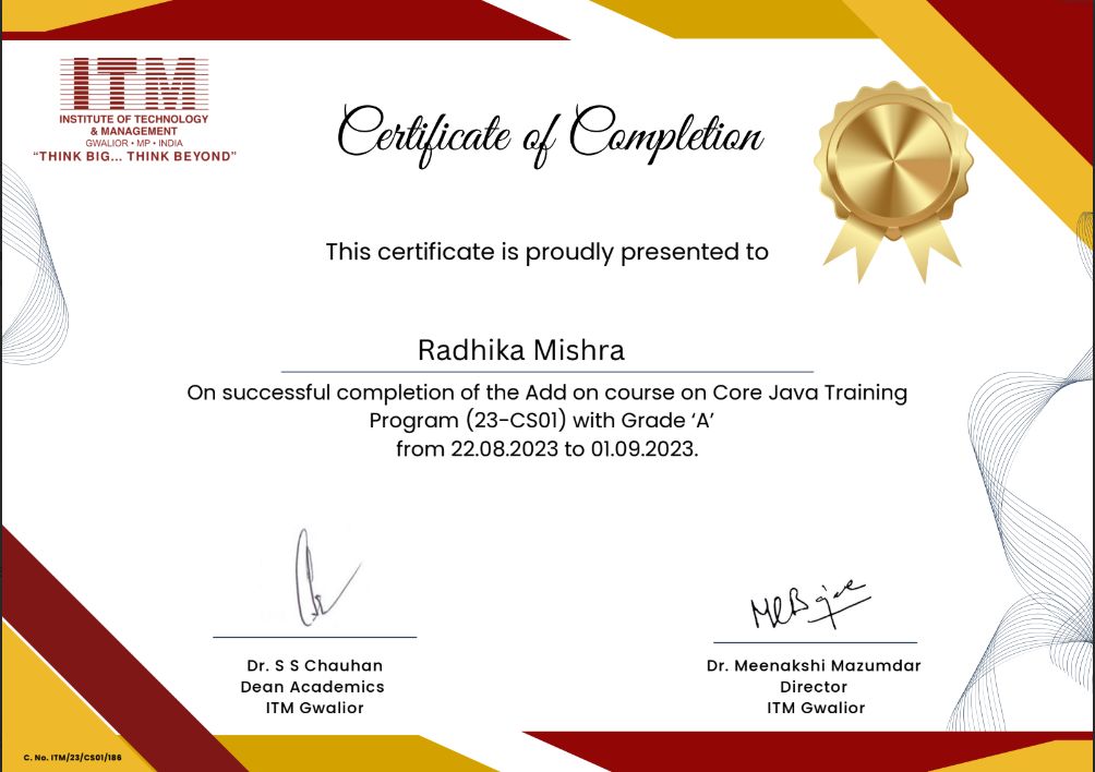 #corejava #learningjourney #gratitude #success #itmgwalior | Radhika ... #corejava #learningjourney #gratitude #success #itmgwalior | Radhika ...
