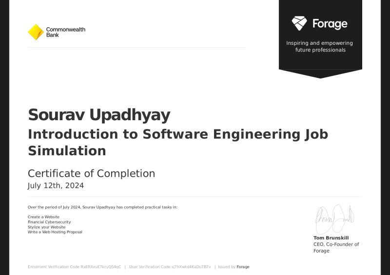 I just completed Commonwealth Bank Introduction to Software Engineering ... I just completed Commonwealth Bank Introduction to Software Engineering ...