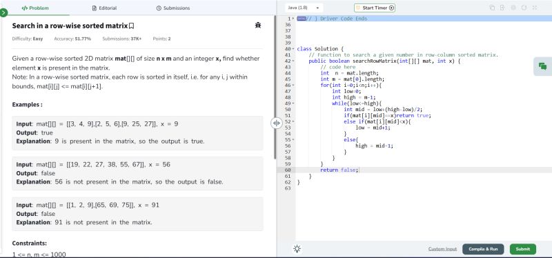 #java #dsa #binarysearch #matrixsearch #geeksforgeeks # ... #java #dsa #binarysearch #matrixsearch #geeksforgeeks # ...