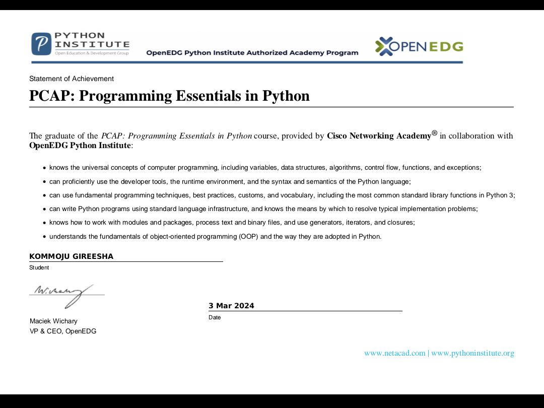 Earned Programming Essentials in Python | Gireesha Kommoju posted on ... Earned Programming Essentials in Python | Gireesha Kommoju posted on ...
