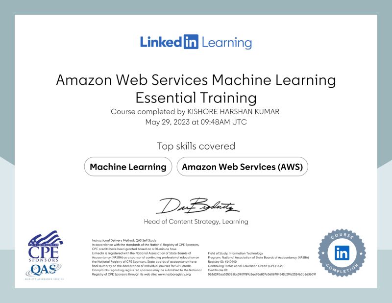 KISHORE HARSHAN KUMAR on LinkedIn: Certificate of Completion KISHORE HARSHAN KUMAR on LinkedIn: Certificate of Completion