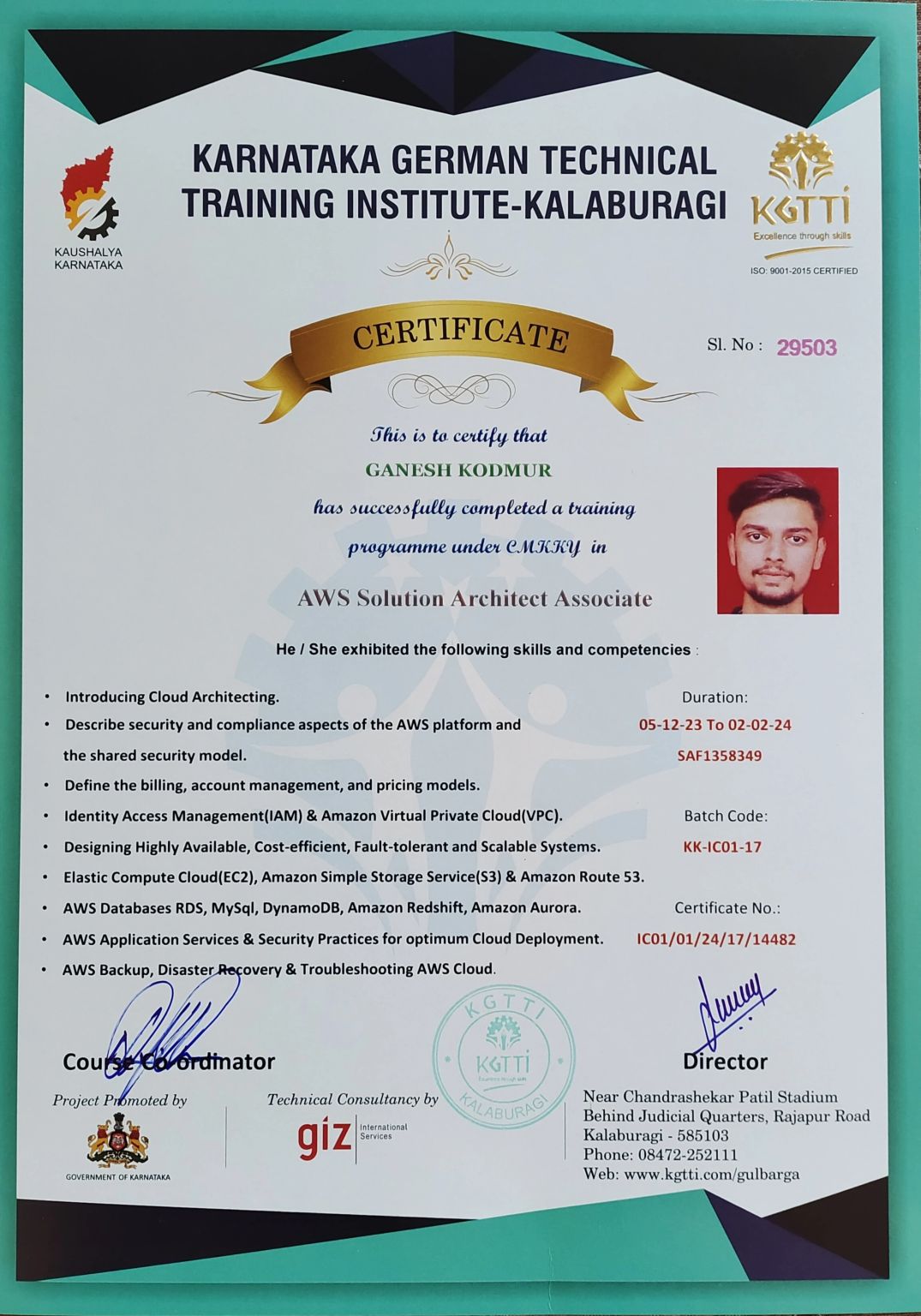 Ganesh Kodmur on LinkedIn: #certified #aws #kgtticenter Ganesh Kodmur on LinkedIn: #certified #aws #kgtticenter