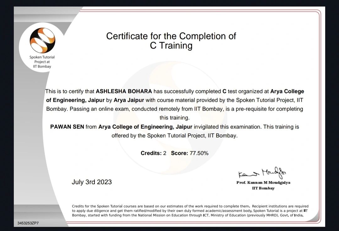 Ashlesha Bohara on LinkedIn: #cprogramming #certification #iitbombay # ... Ashlesha Bohara on LinkedIn: #cprogramming #certification #iitbombay # ...