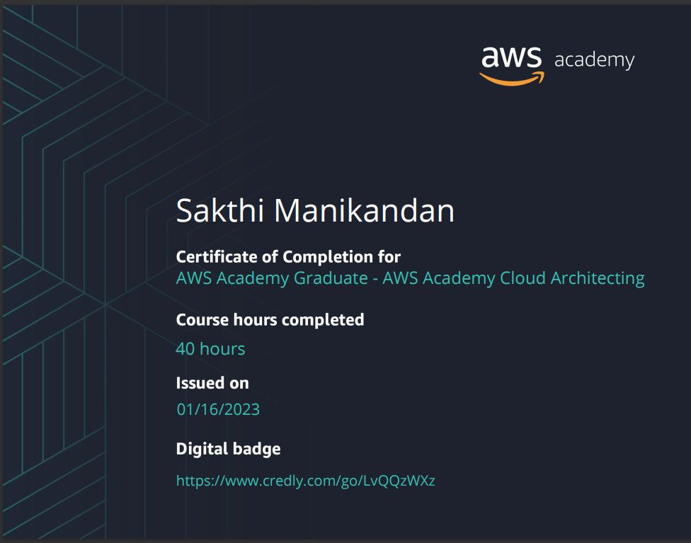 Sakthi Manikandan on LinkedIn: #awsacademy #awscertification Sakthi Manikandan on LinkedIn: #awsacademy #awscertification