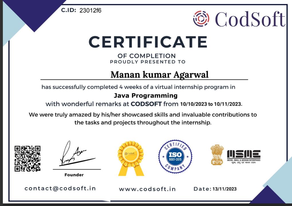 Manan Agarwal on LinkedIn: #intership #codsoft Manan Agarwal on LinkedIn: #intership #codsoft