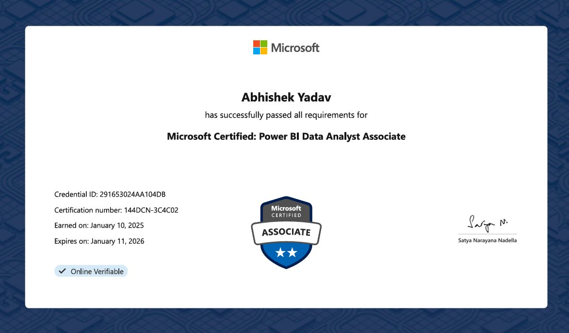 Abhishek Yadav on LinkedIn: #powerbi #microsoftcertification # ... Abhishek Yadav on LinkedIn: #powerbi #microsoftcertification # ...