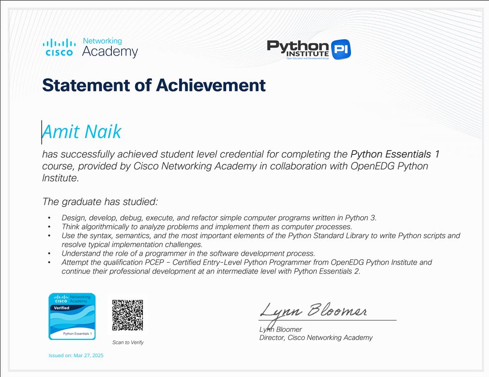 #python #cisconetworkingacademy #pythonessentials #certification… | Amit N. #python #cisconetworkingacademy #pythonessentials #certification… | Amit N.