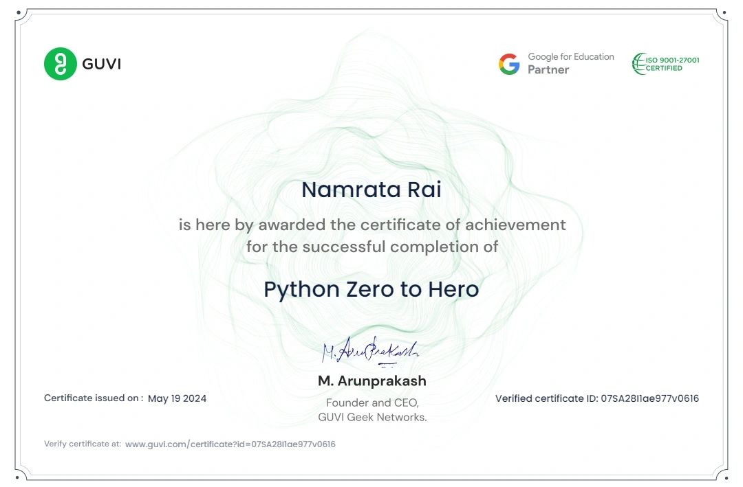 Namrata Rai on LinkedIn: #python #zerotohero #coding #learningnewskills Namrata Rai on LinkedIn: #python #zerotohero #coding #learningnewskills
