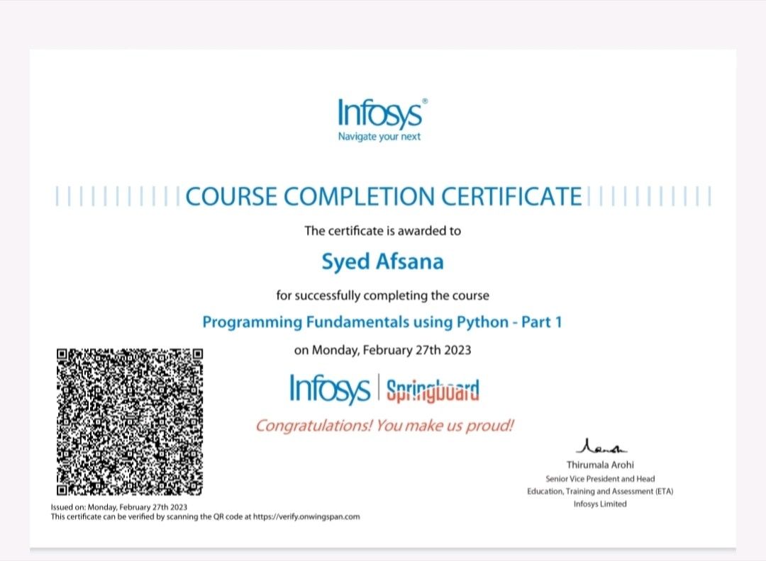 Syed Afsana on LinkedIn: #python #programming #lnfosys Syed Afsana on LinkedIn: #python #programming #lnfosys