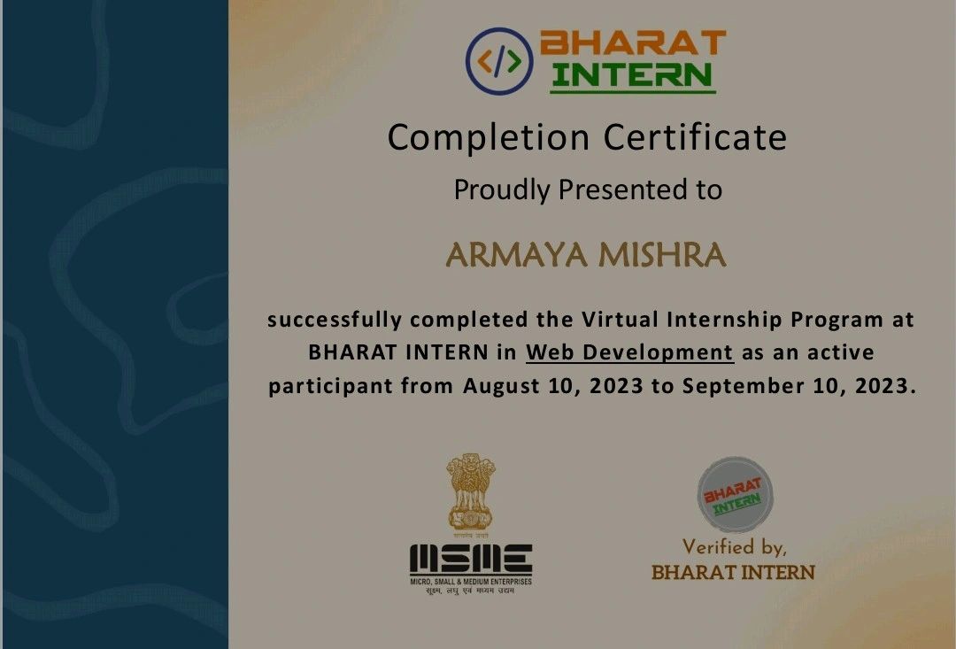 Armaya Mishra on LinkedIn: #internship #webdevelopment # ... Armaya Mishra on LinkedIn: #internship #webdevelopment # ...